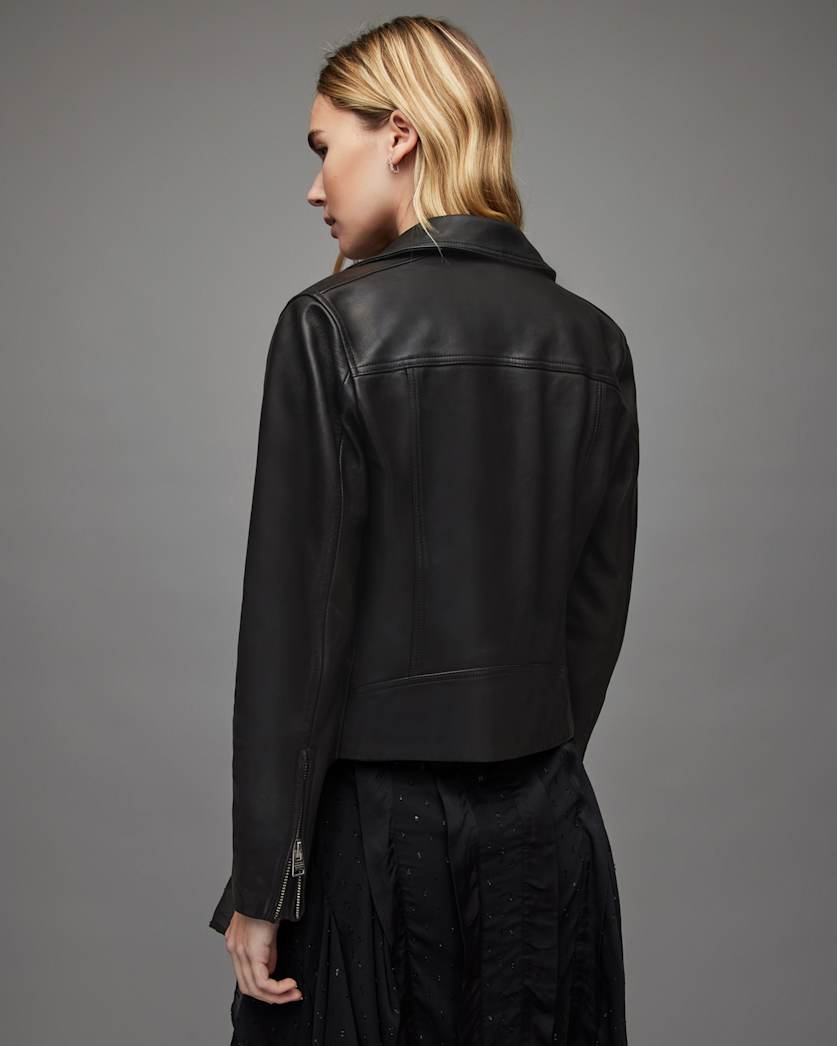 Dalby Leather Biker Jacket BLACK/SHINY SILVER | ALLSAINTS US